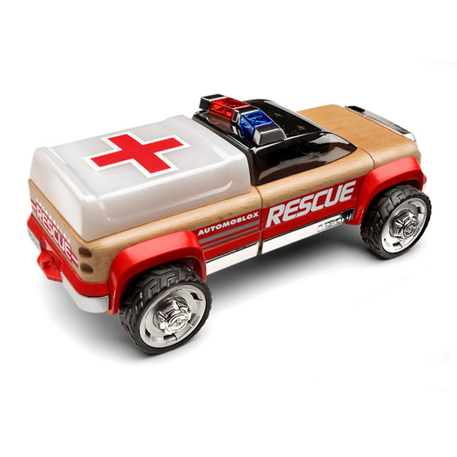 Automoblox T900 Rescue Truck - Black/Red/Chrome - - Fat Brain Toys