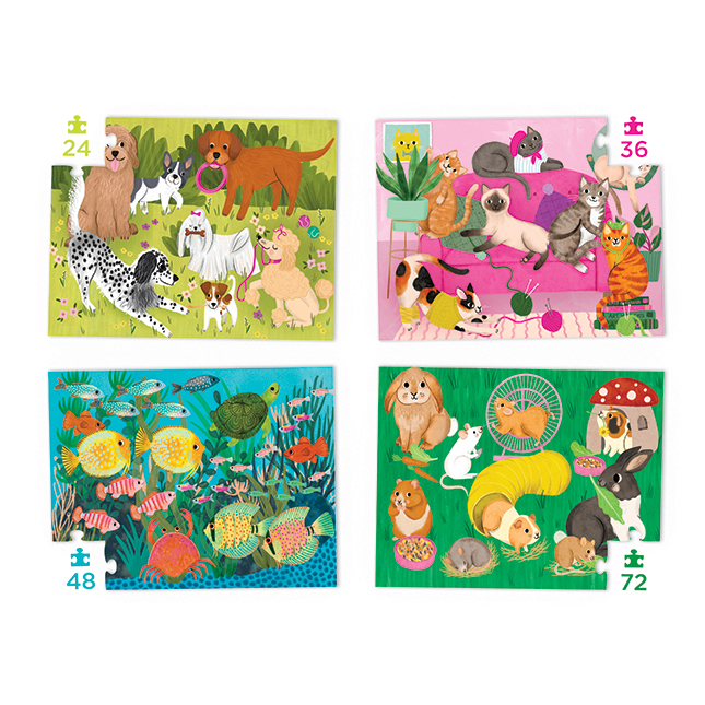 Four Puzzle Set - Playful Pets - Best Puzzles for Ages 4 to 10