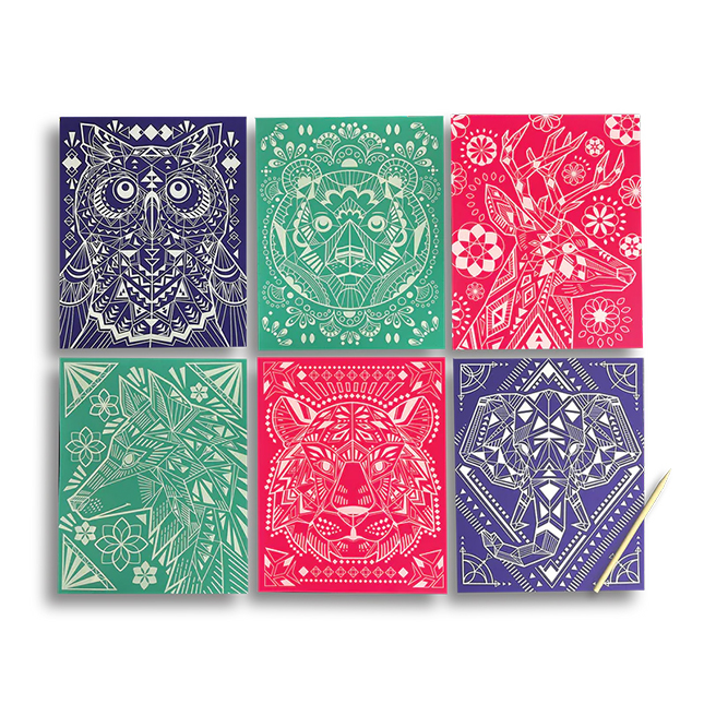 Scratch & Shine Scratch Cards - Geometric Animals