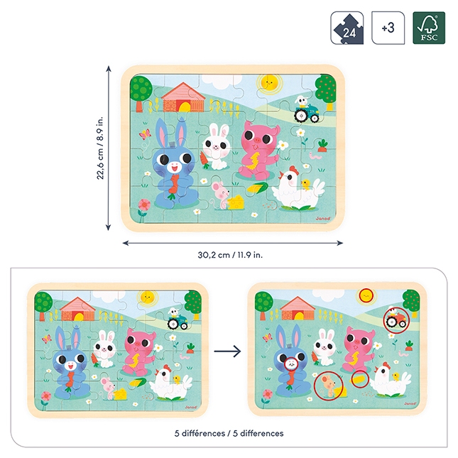 Wooden Farm Spot-the-Difference Puzzle - - Fat Brain Toys