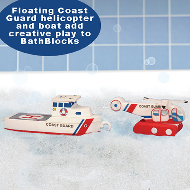 WaterBlocks Coast Guard Boat & Helicopter - - Fat Brain Toys