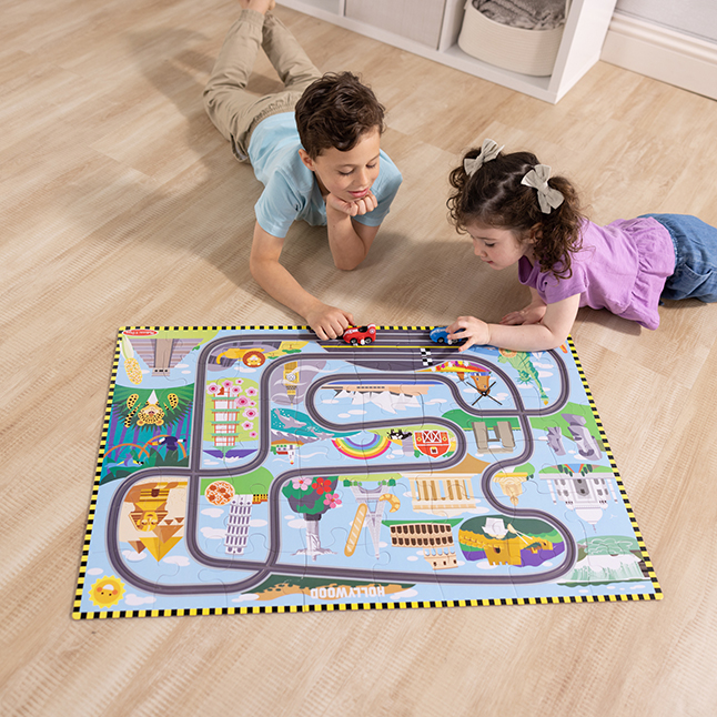 Race Track Floor Puzzle & Play Set - - Fat Brain Toys