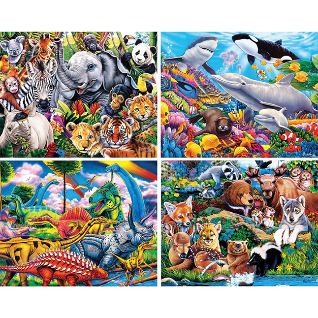 World of Animals 4-Pack Puzzles - 100 pc Each - Best for Ages 6 to 12