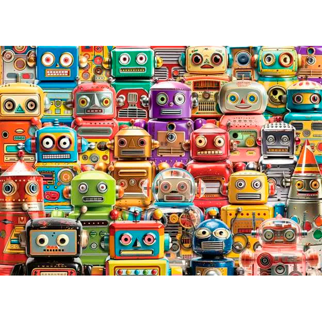 Retro Robots Large Format Puzzle - 500 pc - - Fat Brain Toys