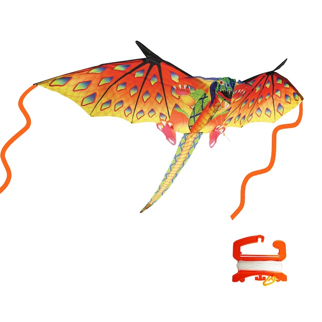 SuperSize 76 inch Nylon Kite - Orange/Green Dragon - - Fat Brain Toys