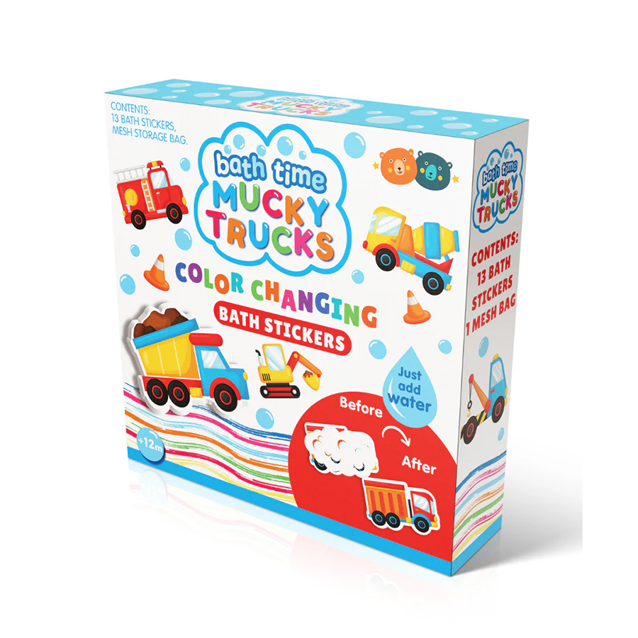 Color Changing Bath Stickers - Mucky Trucks - Best for Ages 1 to 4