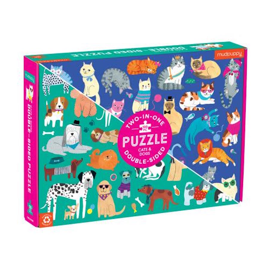 Cats and Dogs 100 Piece Double-Sided Puzzle - - Fat Brain Toys