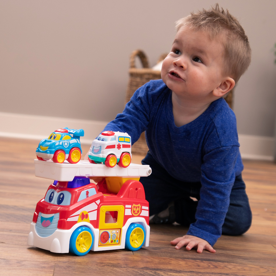 Zoom 'n Vroom Ladder Launch Fire Truck - - Fat Brain Toys