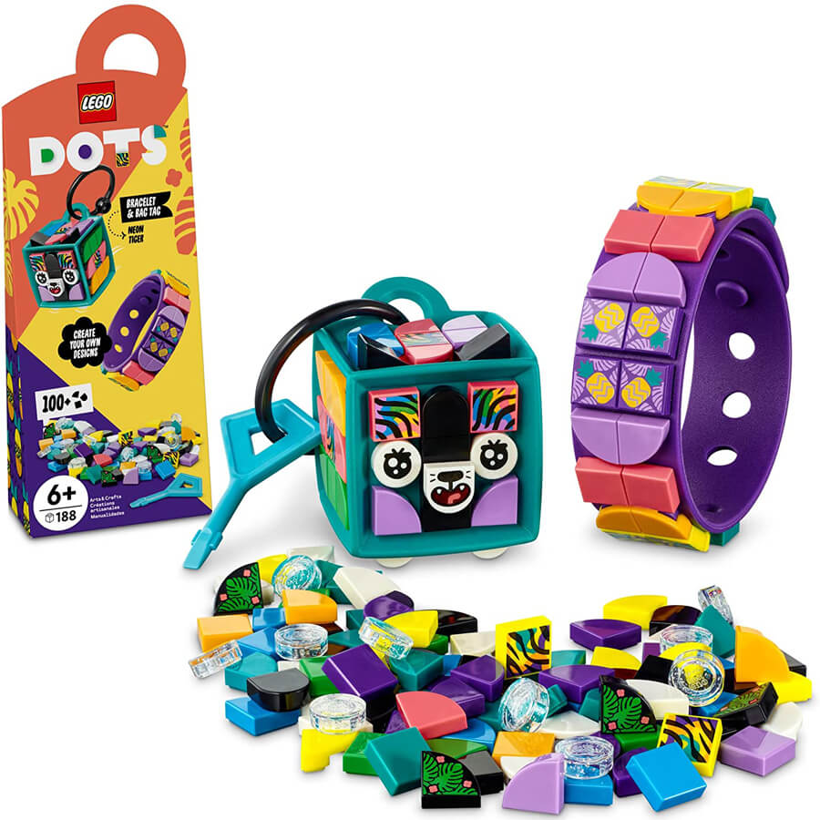 LEGO DOTS - Neon Tiger Bracelet & Bag Tag - - Fat Brain Toys