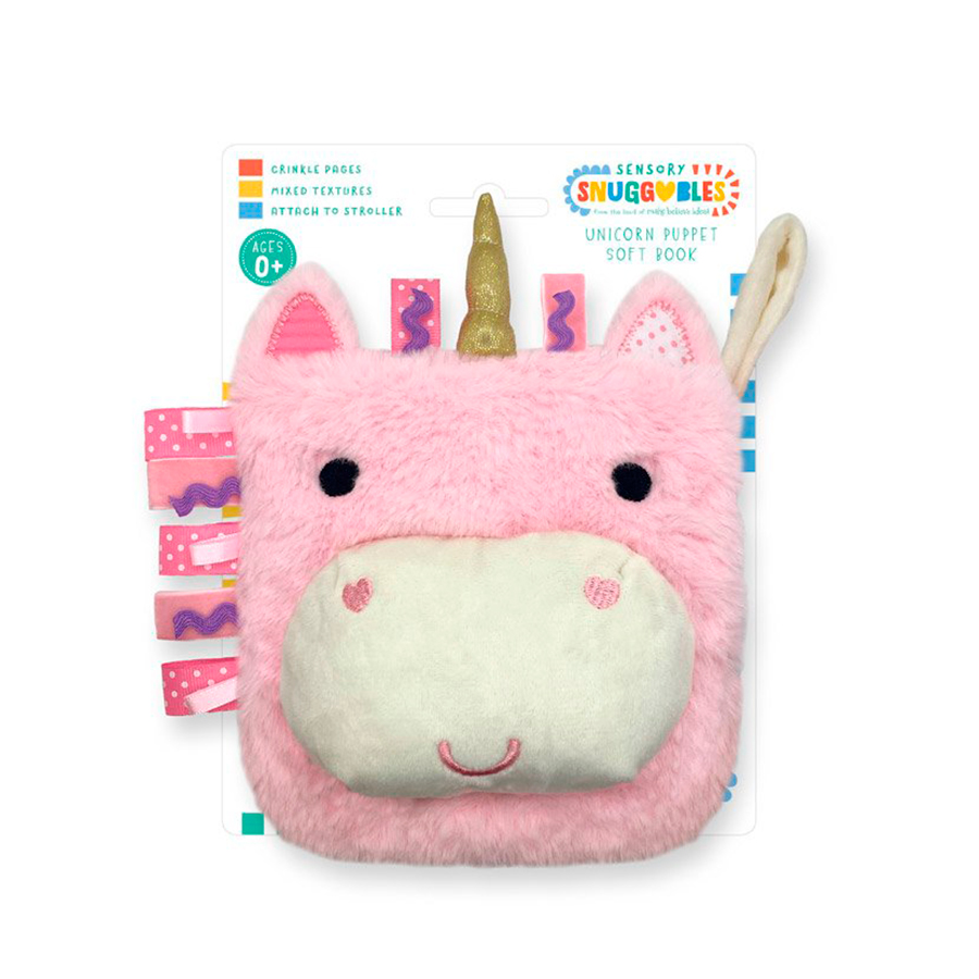 Sensory Snuggables Unicorn Puppet Soft Book - - Fat Brain Toys