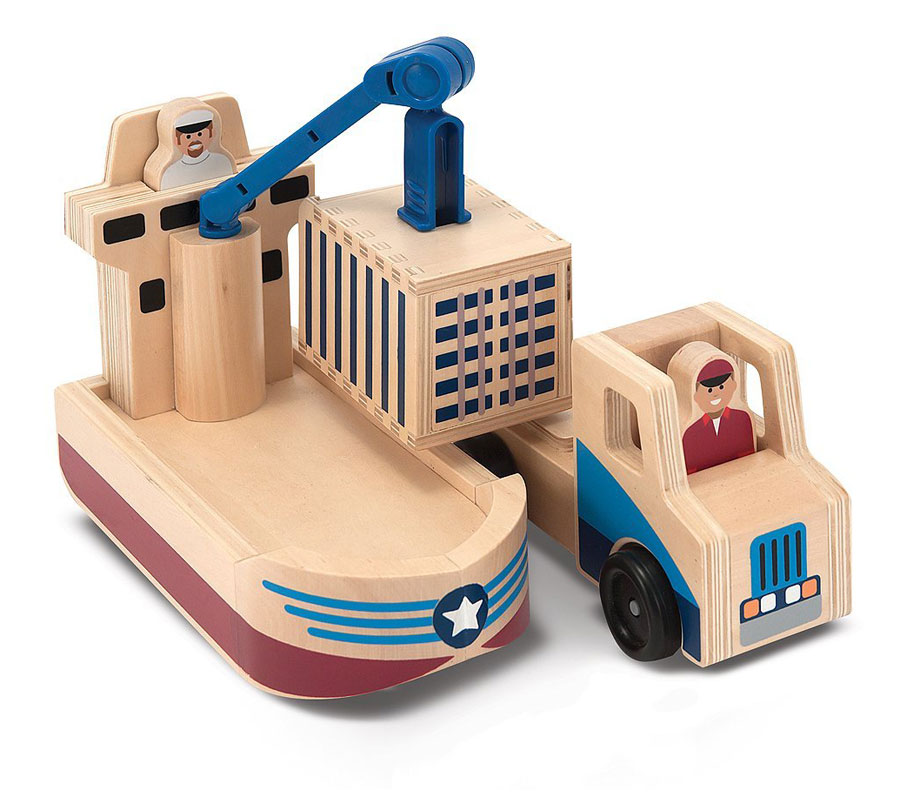 Whittle World - Cargo Ship & Truck Set - - Fat Brain Toys