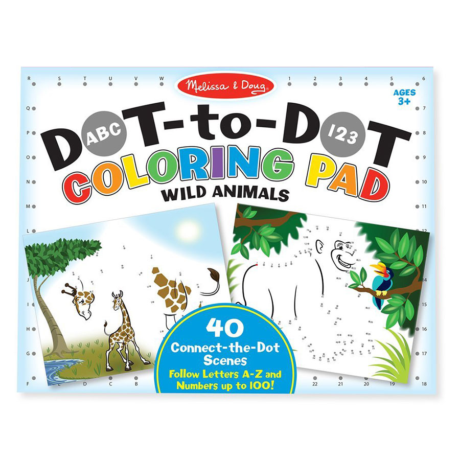 ABC - 123 Dot-to-Dot Coloring Pad - Wild Animals - - Fat Brain Toys