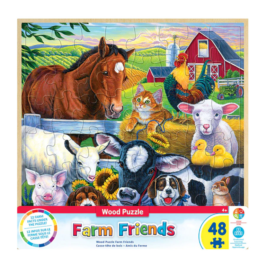 Farm Friends Fun Facts Wood Puzzle - 48 pc - - Farm Toys