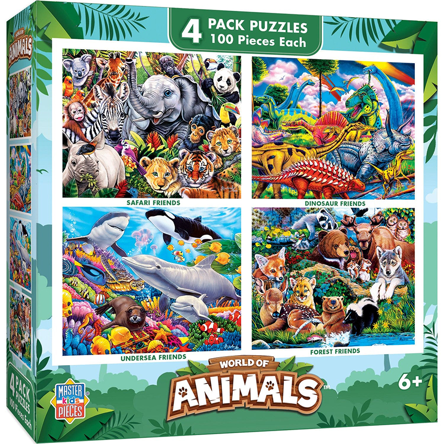 World of Animals 4-Pack Puzzles - 100 pc Each - Best for Ages 6 to 12