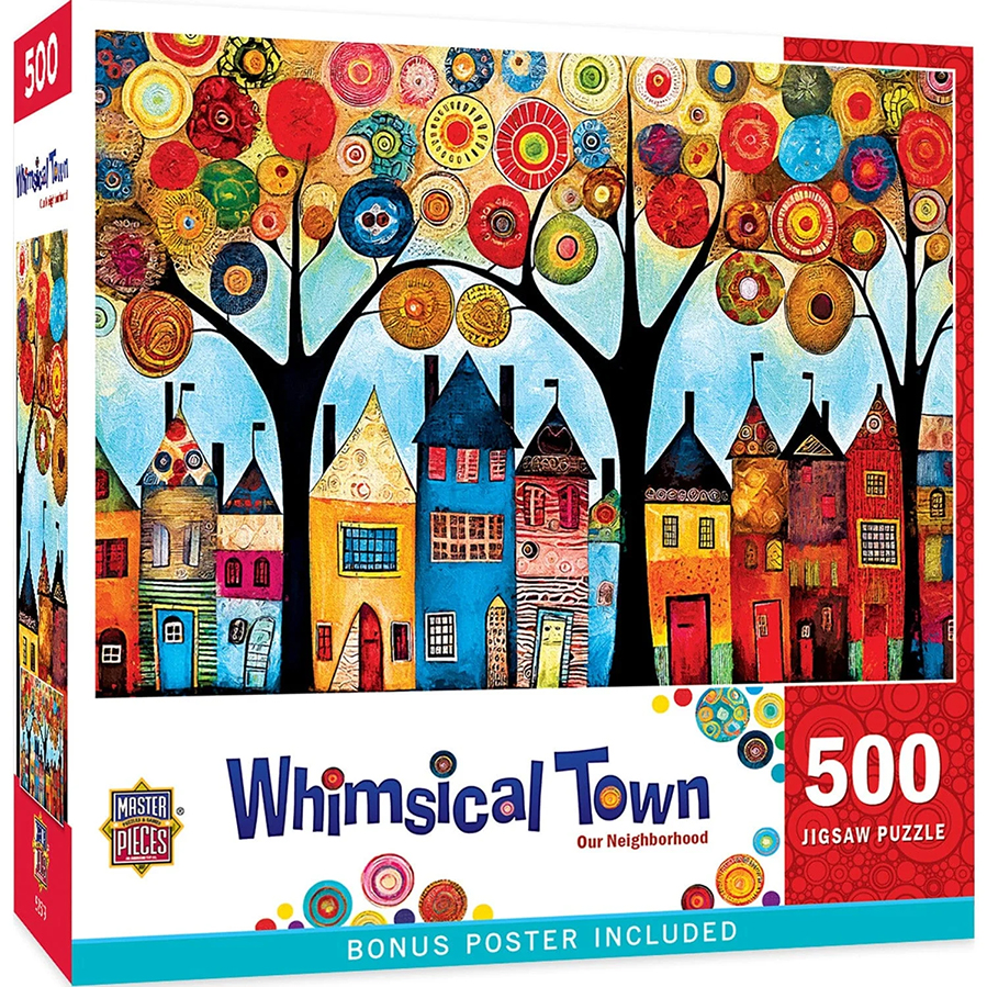 Whimsical Town Our Neighborhood Puzzle - 500 pc - - Fat Brain Toys