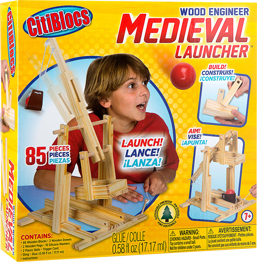 CitiBlocs Wood Engineer Medieval Launcher - - Fat Brain Toys
