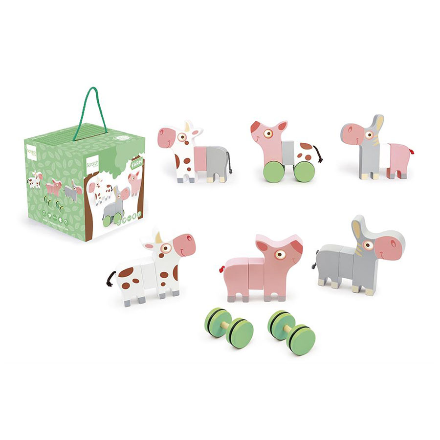 Wooden Magnetic Rolling Farm Animals - - Farm Toys