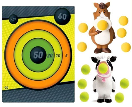 Squeeze Popper with Sticky Target - Cow vs. Pony - - Fat Brain Toys
