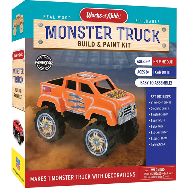 Works of Ahhh Monster Truck Build & Paint Kit - - Fat Brain Toys