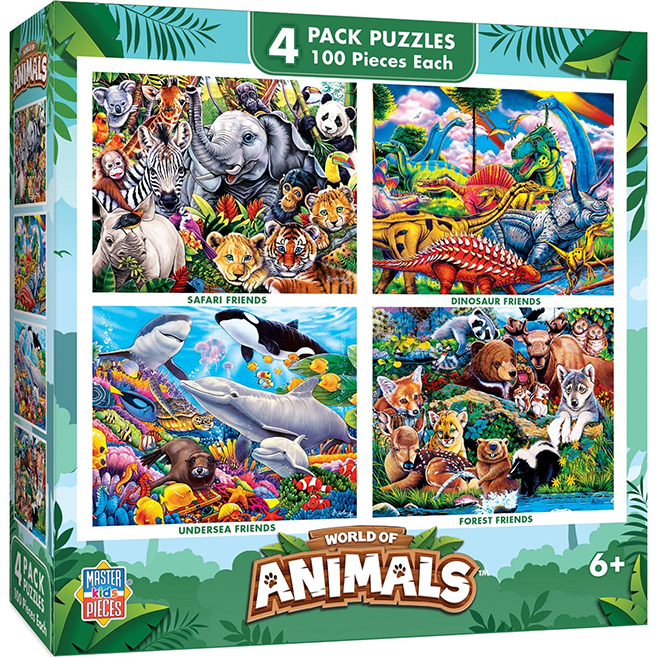 World of Animals 4-Pack Puzzles - 100 pc Each - Best for Ages 6 to 12