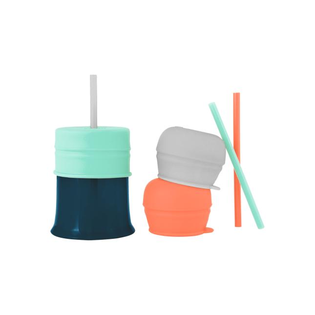 Boon SNUG STRAW Universal Silicone Straw Lids & Cup - Mint Multi (3pk)