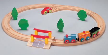 Nuchi - Oval Train Set with Crossing Barrier - - Fat Brain Toys
