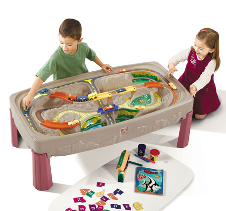 Deluxe Canyon Rd Train & Track Table with Lid - - Fat Brain Toys